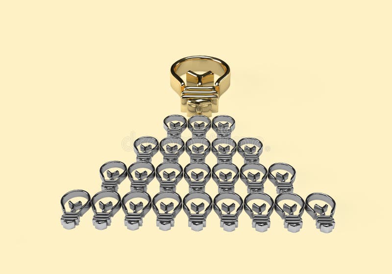 Gold Light Bulb Idea Pyramid on a Background or Frame with Many Silver ...