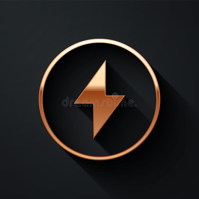 Gold Lightning Bolt Icon Isolated on Black Background. Flash Sign ...