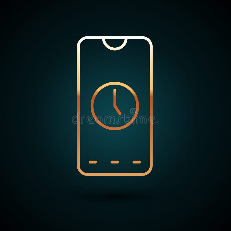 Gold Line Alarm Clock App Smartphone Interface Icon Isolated on Dark ...