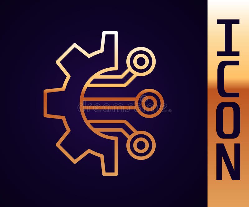Gold Line Algorithm Icon Isolated On Black Background Algorithm Symbol Design From Artificial