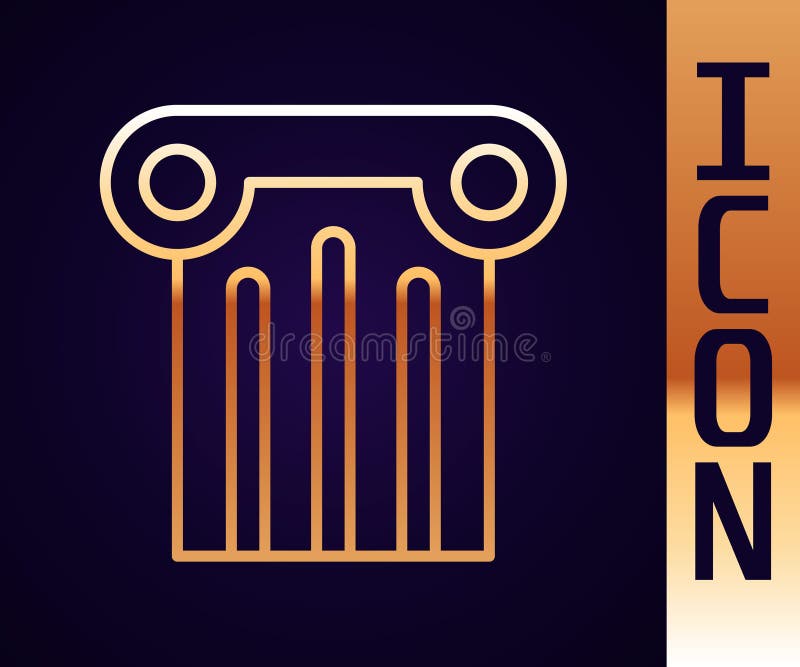 Gold Line Ancient Column Icon Isolated on Black Background. Vector ...
