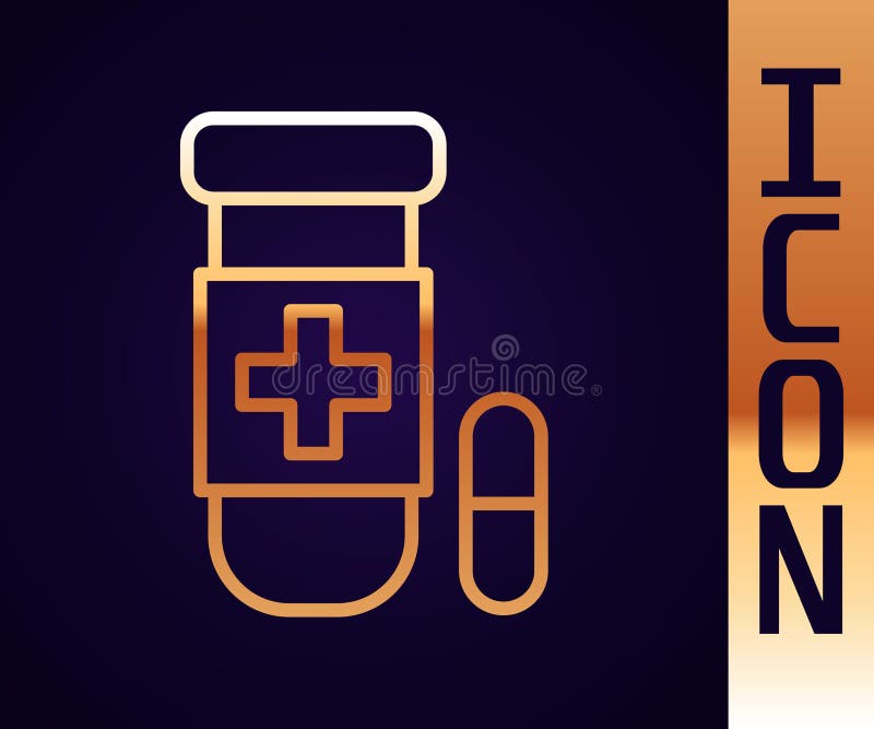 Gold Line Antidote Icon Isolated on Black Background. Vector Stock ...