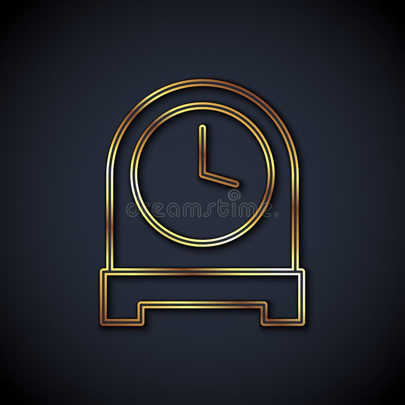 Gold Line Antique Clock Icon Isolated on Black Background. Vector Stock ...