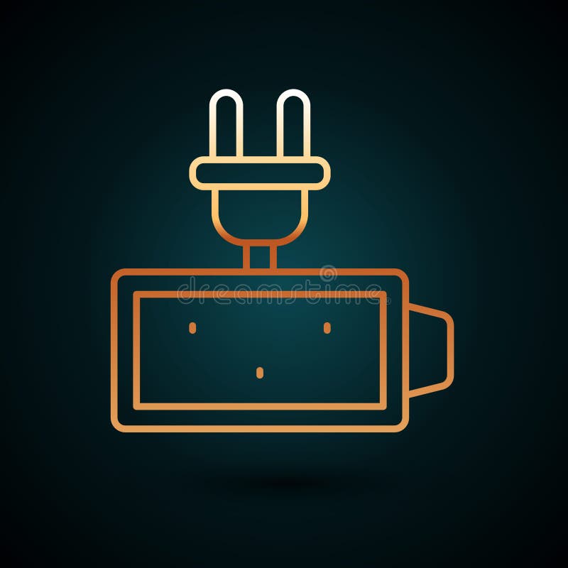 Gold Line Battery Charge Level Indicator Icon Isolated on Dark Blue ...
