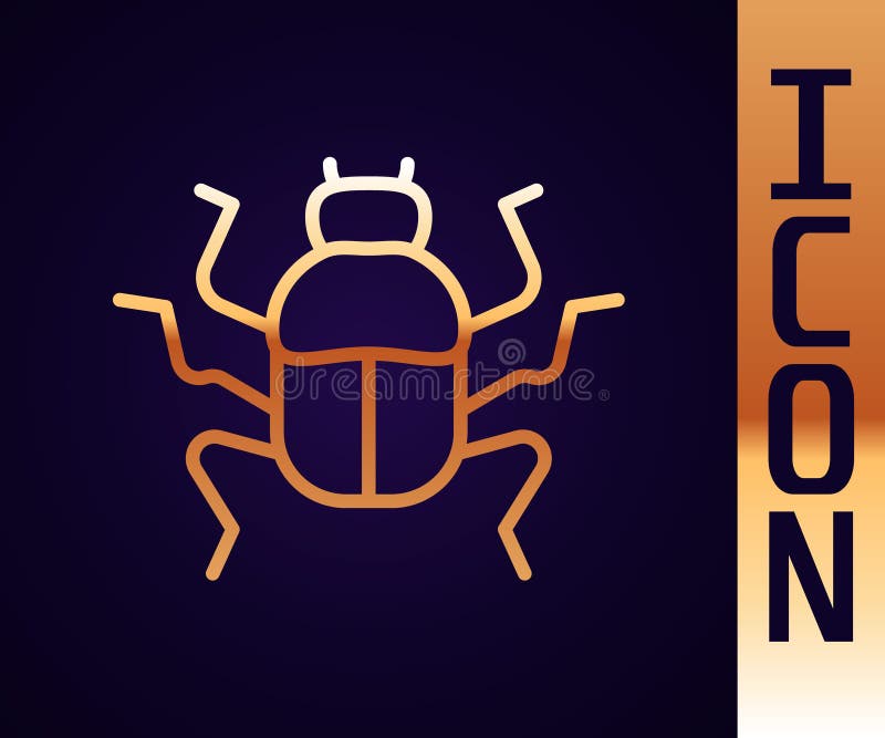 Gold Line Beetle Bug Icon Isolated on Black Background. Vector Stock ...