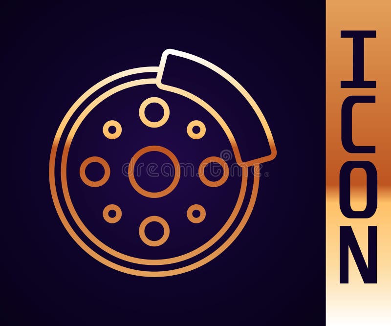 Gold Line Bicycle Brake Disc Icon Isolated on Black Background. Vector ...