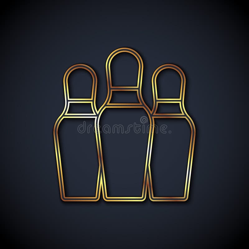 Gold Line Bowling Pin Icon Isolated on Black Background. Vector Stock ...