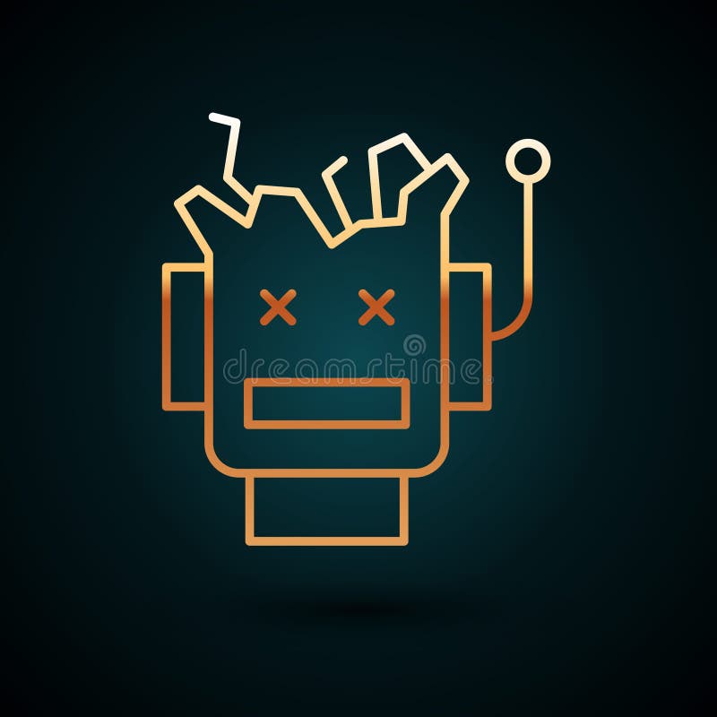 Gold Line Broken Robot Icon Isolated on Dark Blue Background ...