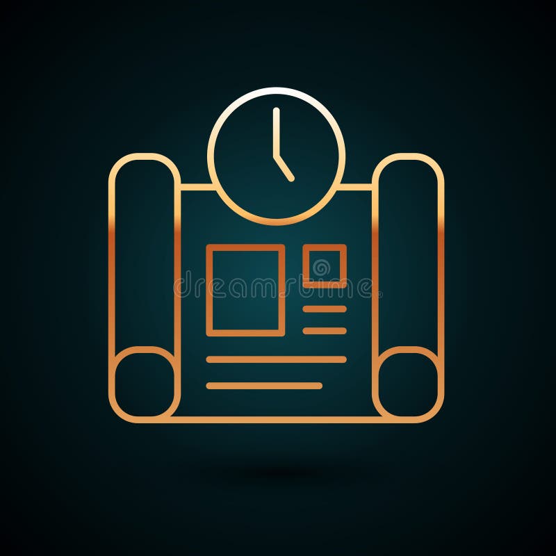 Gold Line Business Project Time Plan Icon Isolated on Dark Blue ...