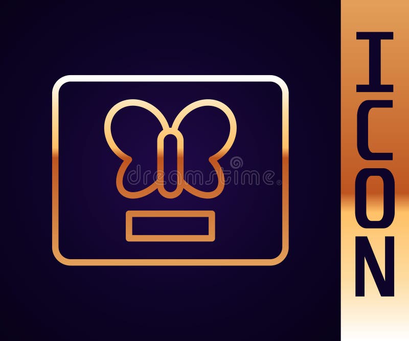 Gold Line Butterfly in a Frame Icon Isolated on Black Background ...