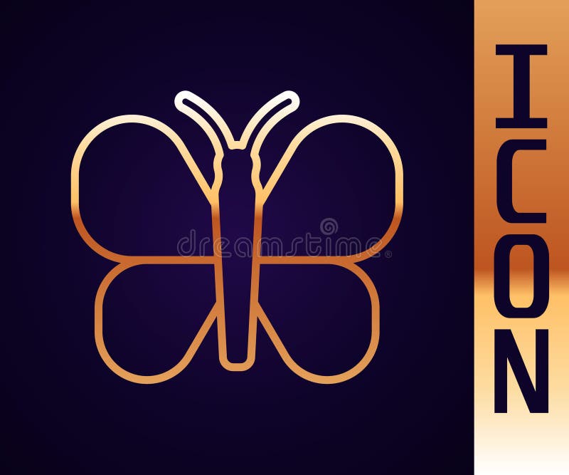 Gold Line Butterfly Icon Isolated on Black Background. Vector Stock ...