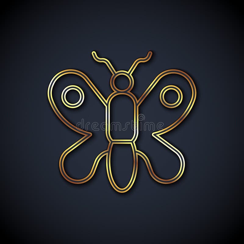 Gold Line Butterfly Icon Isolated on Black Background. Vector Stock ...