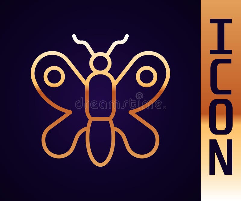 Gold Line Butterfly Icon Isolated on Black Background. Vector Stock ...