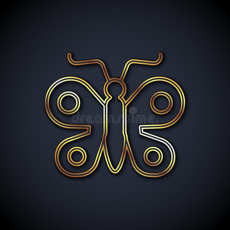 Gold Line Butterfly Icon Isolated on Black Background. Vector Stock ...