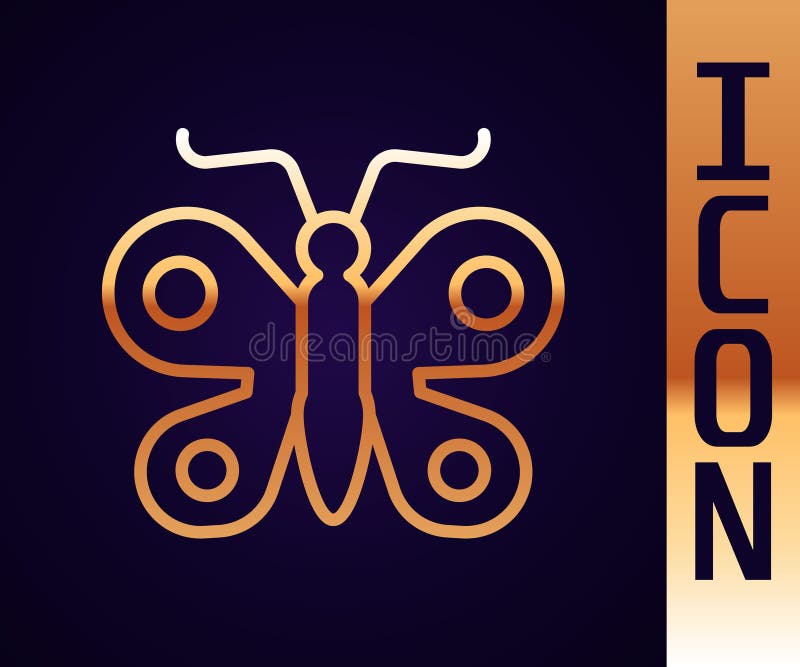 Gold Line Butterfly Icon Isolated on Black Background. Vector Stock ...