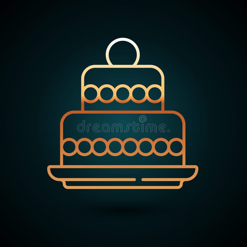 Gold Line Cake Icon Isolated on Dark Blue Background. Happy Birthday ...