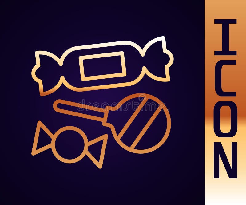 Gold Line Candy Icon Isolated on Black Background. Vector Stock Vector ...