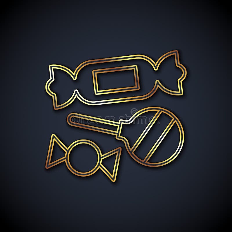 Gold Line Candy Icon Isolated on Black Background. Vector Stock Vector ...