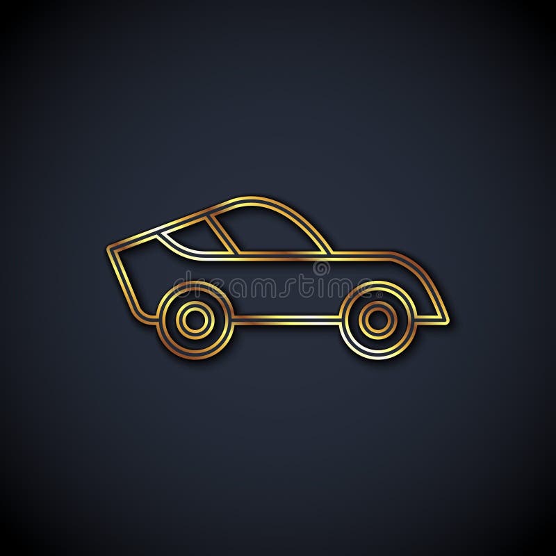 Gold Line Car Icon Isolated on Black Background. Vector Stock ...