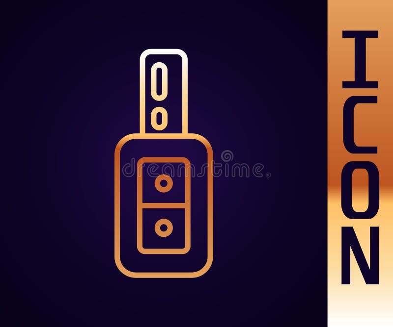 Gold Line Car Key with Remote Icon Isolated on Black Background. Car ...