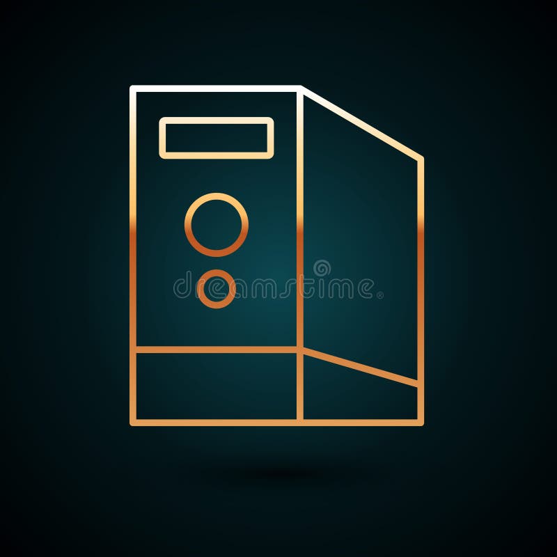 Gold Line Case of Computer Icon Isolated on Dark Blue Background ...