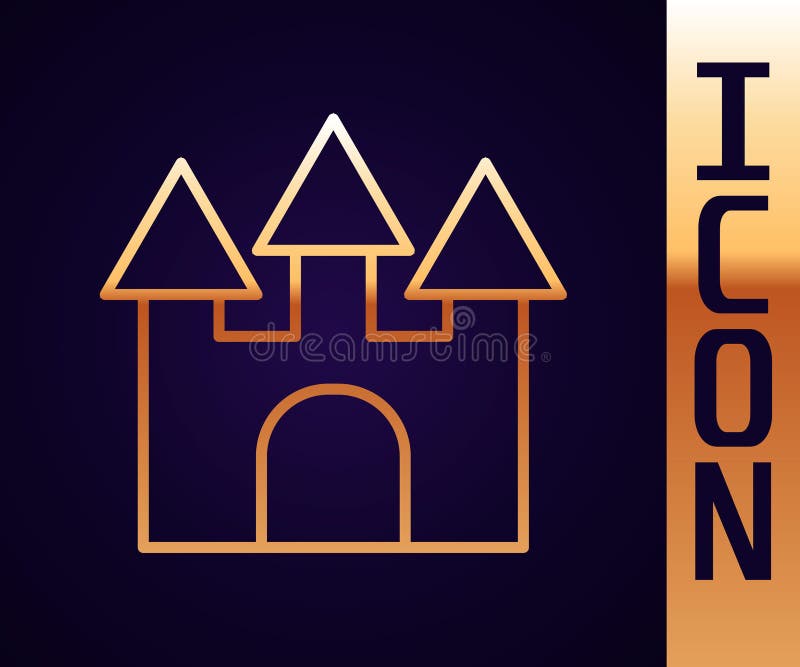 Gold Line Castle Icon Isolated on Black Background. Vector Stock ...