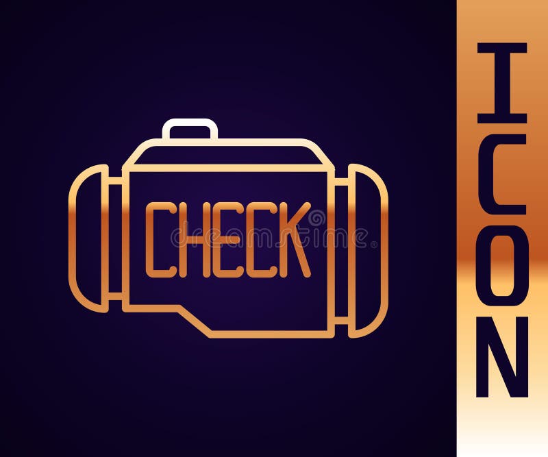 Gold Line Check Engine Icon Isolated on Black Background. Vector Stock ...