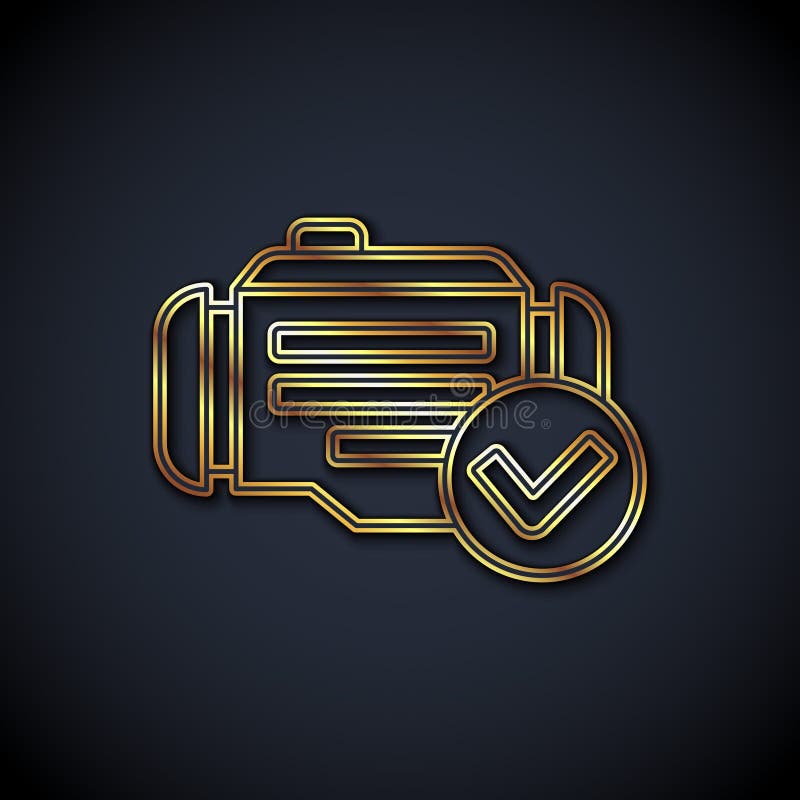 Gold Line Check Engine Icon Isolated on Black Background. Vector Stock ...