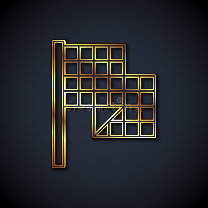 Gold Line Checkered Flag Icon Isolated on Black Background. Racing Flag ...