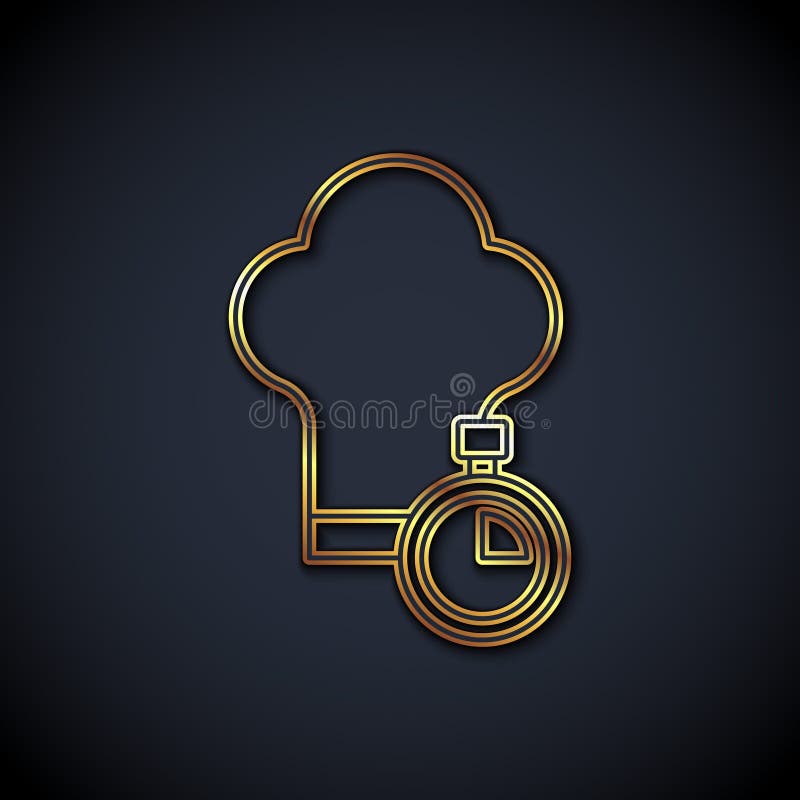 Gold Line Chef Hat Icon Isolated on Black Background. Cooking Symbol ...