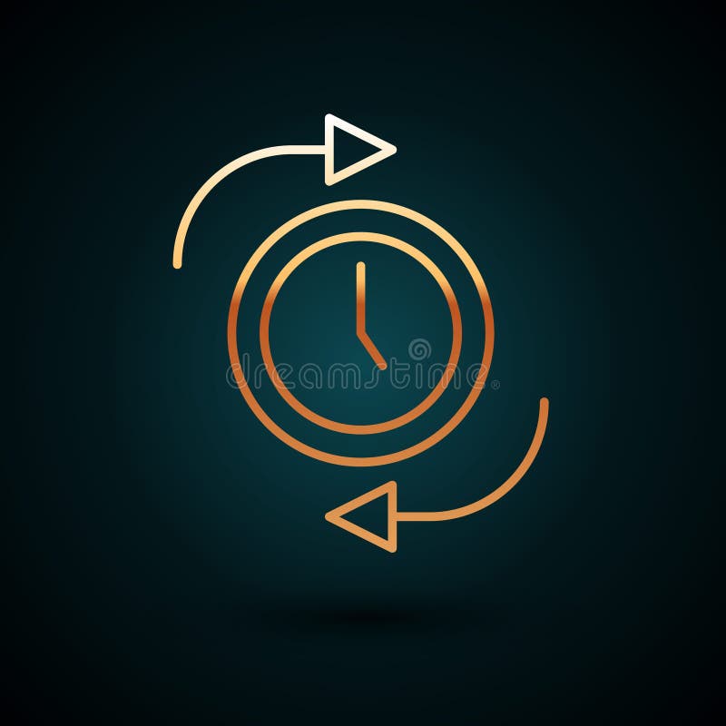 Gold Line Clock with Arrow Icon Isolated on Dark Blue Background. Time ...