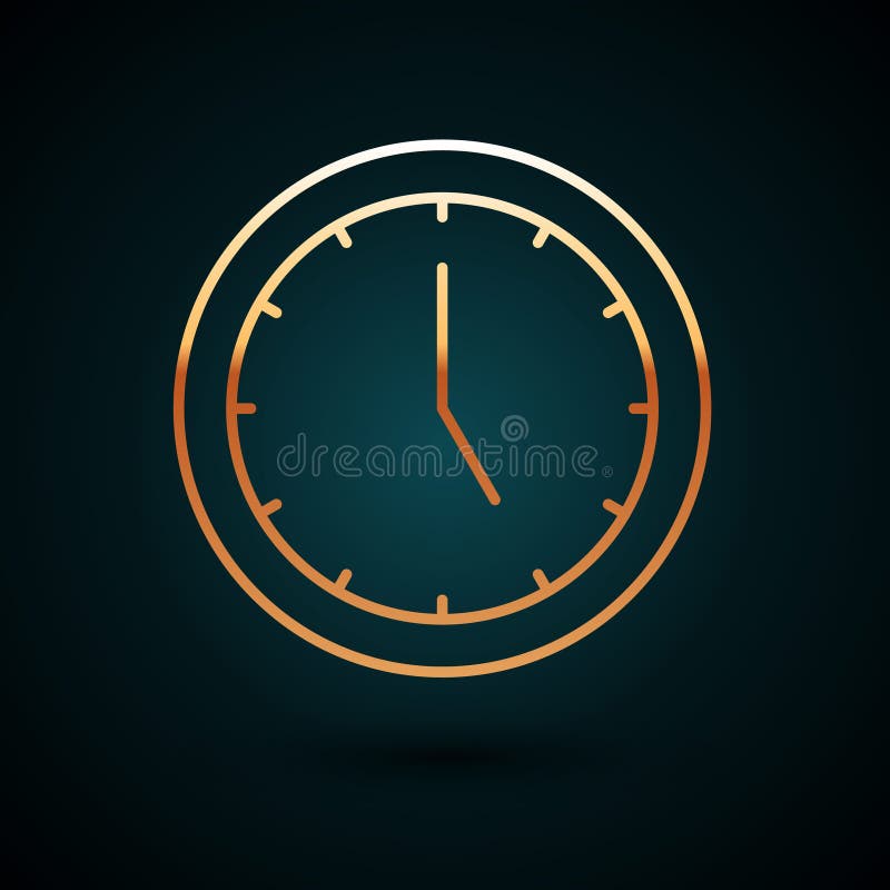 Gold Line Clock Icon Isolated on Dark Blue Background. Time Symbol ...