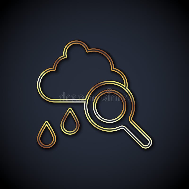 Gold Line Cloud with Rain Icon Isolated on Black Background. Rain Cloud ...