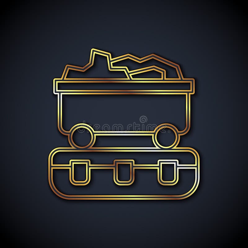 Gold Line Coal Train Wagon Icon Isolated on Black Background. Rail ...