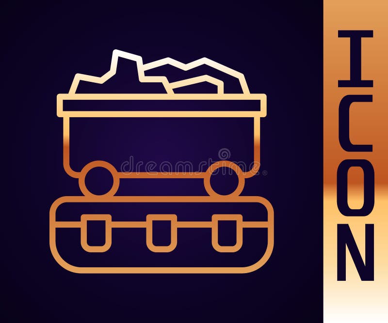 Gold Line Coal Train Wagon Icon Isolated on Black Background. Rail ...
