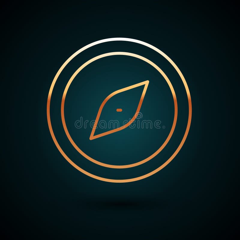 Gold Line Compass Icon Isolated on Dark Blue Background. Windrose ...