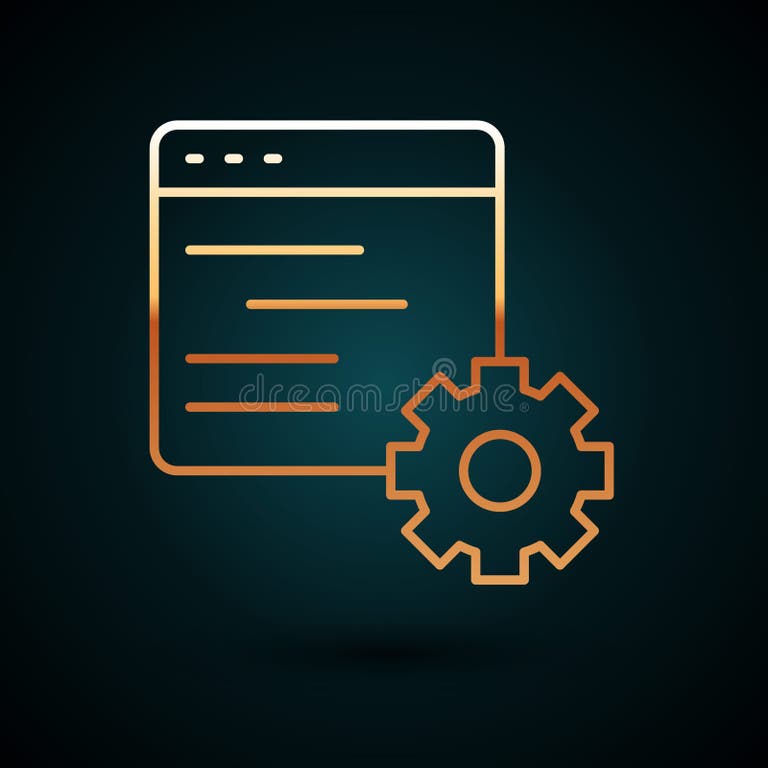 Gold Line Computer Api Interface Icon Isolated on Dark Blue Background ...