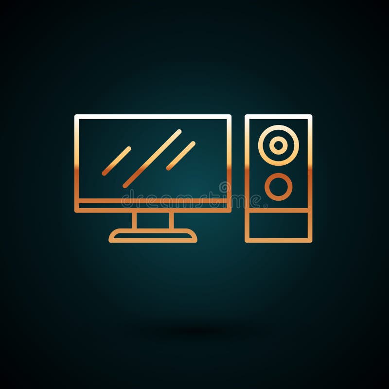 Gold Line Computer Monitor Icon Isolated on Dark Blue Background. PC ... Gold Line Computer Monitor Icon Isolated on Dark Blue Background. PC ...