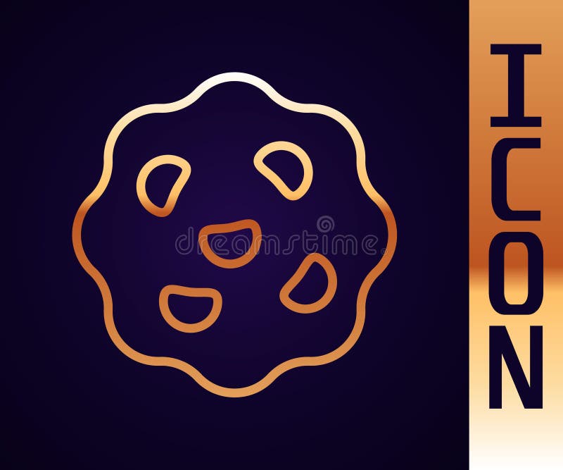 Gold Line Cookie or Biscuit with Chocolate Icon Isolated on Black ...
