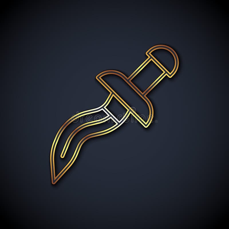 Gold Line Dagger Icon Isolated on Black Background. Knife Icon. Sword ...