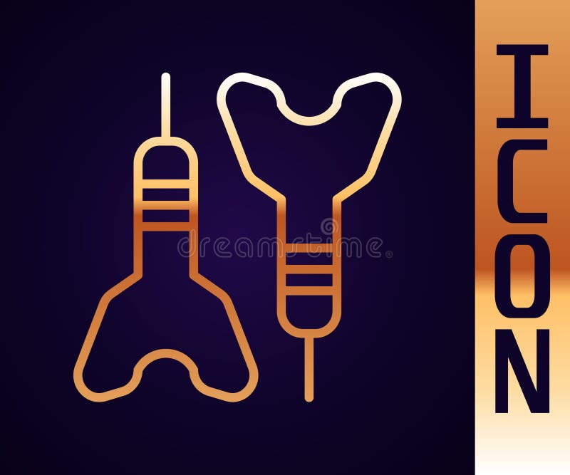 Gold Line Dart Arrow Icon Isolated on Black Background. Vector Stock ...