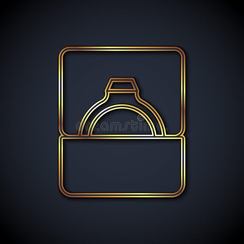 Gold Line Diamond Engagement Ring in Box Icon Isolated on Black ...