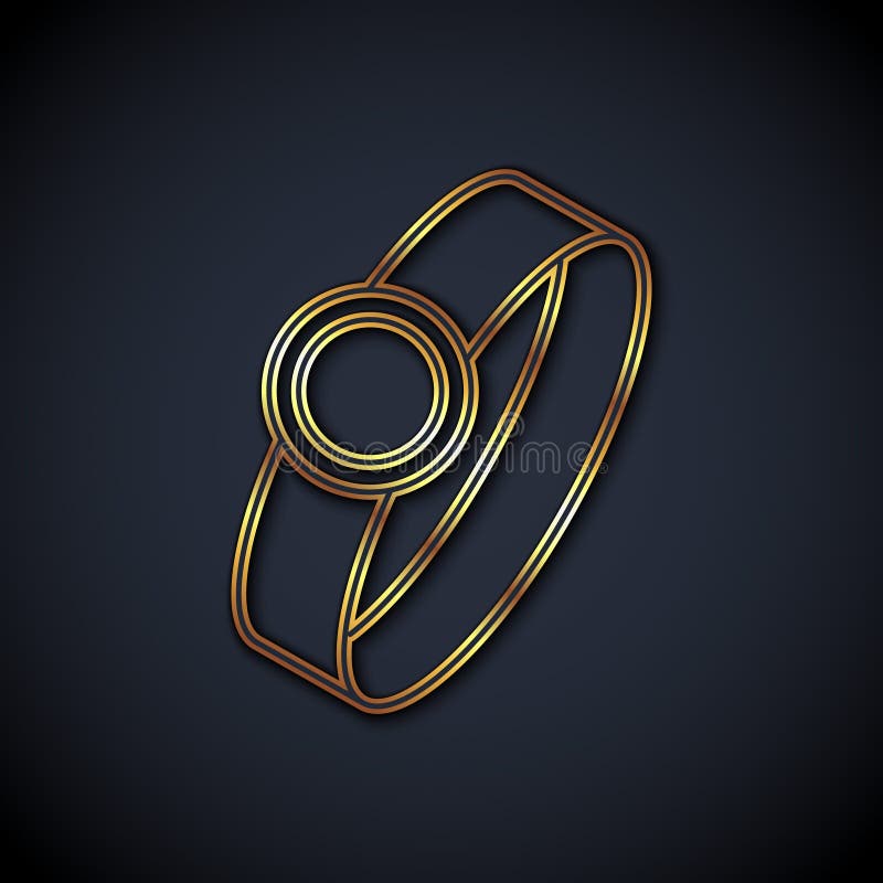 Gold Line Diamond Engagement Ring Icon Isolated on Black Background ...