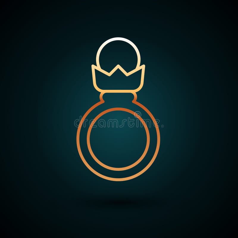 Gold Line Diamond Engagement Ring Icon Isolated on Dark Blue Background ...