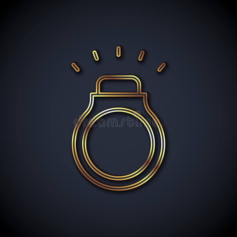 Gold Line Diamond Ring Icon Isolated on Black Background. Vector Stock ...