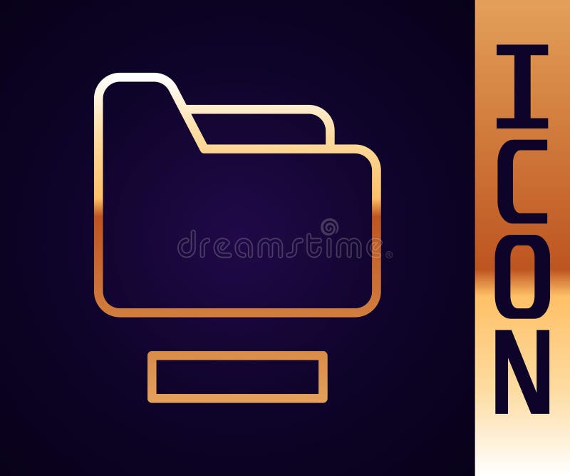 Gold Line Document Folder Icon Isolated on Black Background. Accounting ...