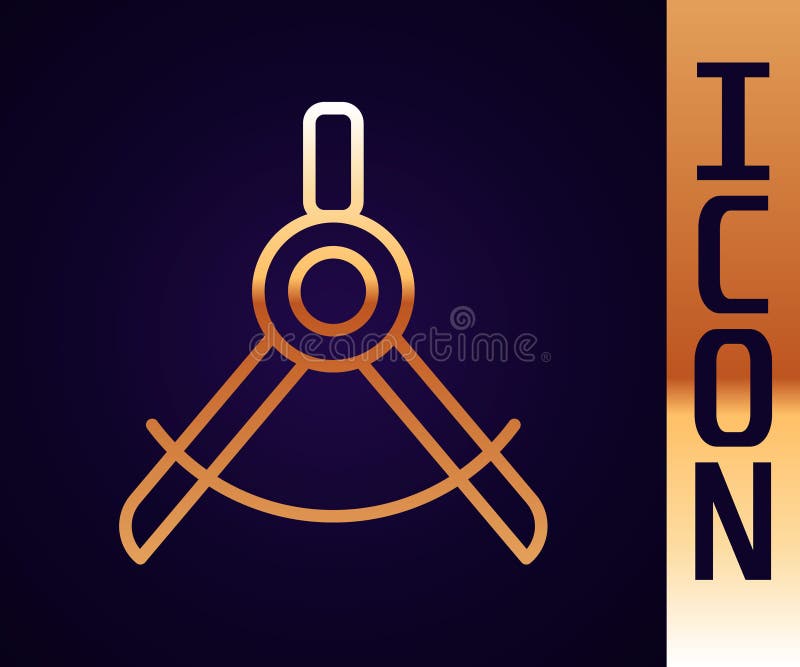Gold Line Drawing Compass Icon Isolated on Black Background. Compasses ...