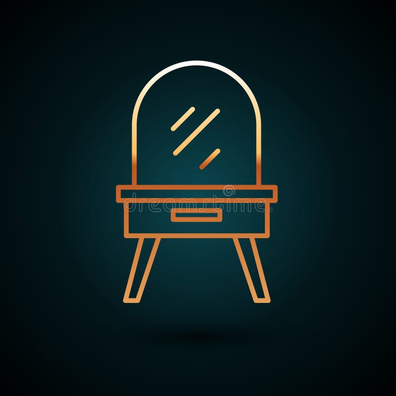 Gold Line Dressing Table Icon Isolated on Dark Blue Background. Vector ...