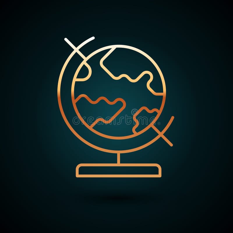 Gold Line Earth Globe Icon Isolated on Dark Blue Background. Vector ...