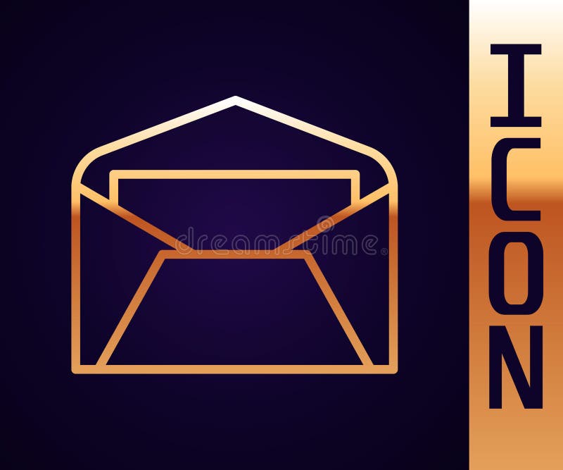 Gold Line Envelope Icon Isolated on Black Background. Email Message ...